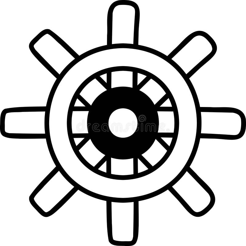 Hand Drawn Boat Steering Wheel Illustration Stock Vector - Illustration ...