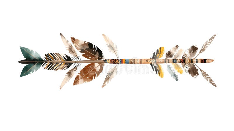 Hand Drawn Boho Arrow Design Featuring Intricate Feathers and Patterns ...
