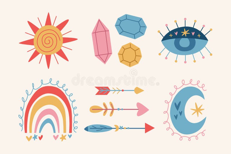 Hand Drawn Boho Element Set Vector Illustration. Stock Vector ...