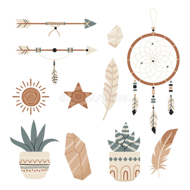 Hand Drawn Boho Elements Set Vector Illustration. Stock Vector ...