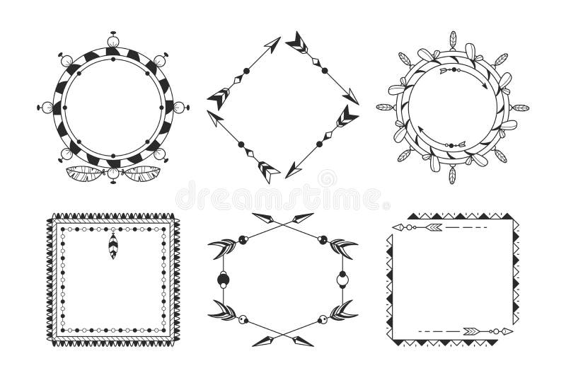 Hand Drawn Boho Frame Pack Vector Illustration. Stock Vector ...