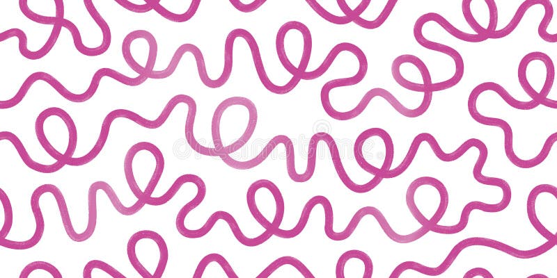 Hand Drawn Bold Curved Pink Squiggle Lines, Loops Seamless Pattern ...