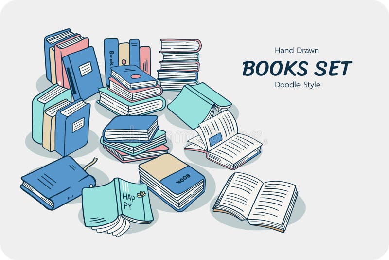 Hand Drawn Books Set, Doodle Style, Set of Book in Flat Design Style ...