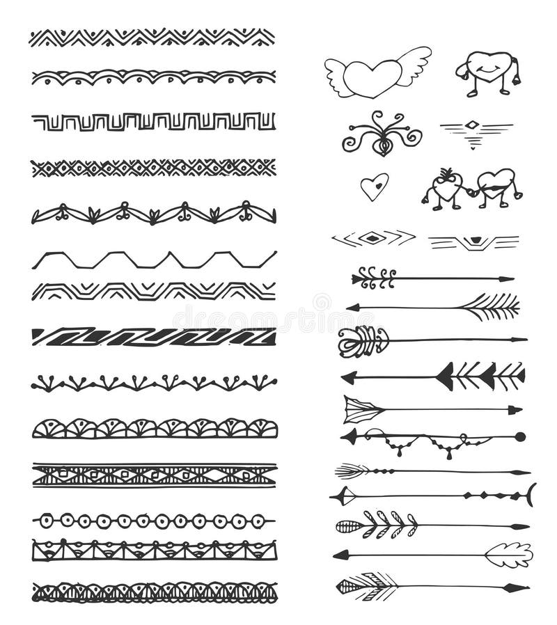 Hand Drawn Border Set and Design Element Stock Vector - Illustration of ...