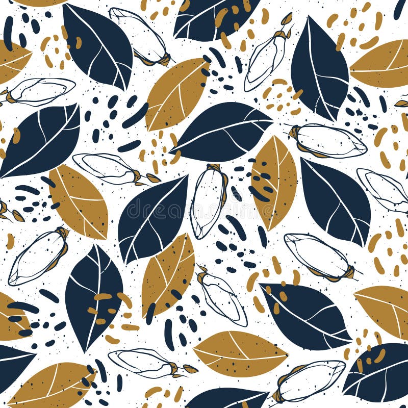 Hand Drawn Botanical Seamless Pattern with Leaves,buds and Spots ...