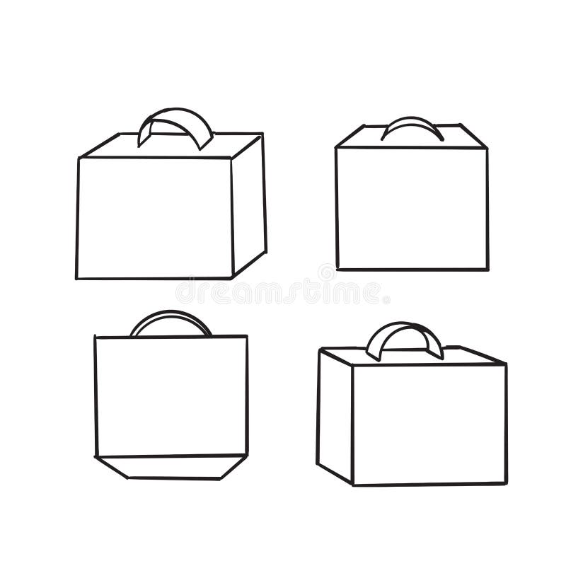 Hand Drawn Box Case with Handle. Package Boxes Mockup, Blank White ...