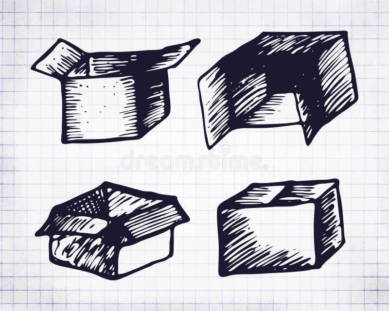 Hand Drawn Box Set on Notebook Sheet Stock Vector - Illustration of ...