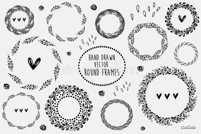 Hand Drawn Branch Round Frames Made . Stock Illustration - Illustration ...