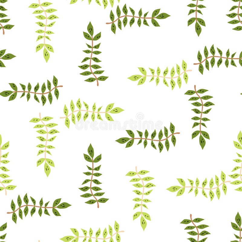 Hand Drawn Branches with Leaves Seamless Pattern. Simple Organic ...
