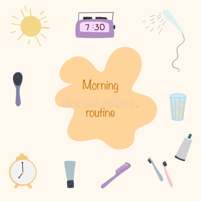 Hand Drawn Bright Set of Morning Routine Objects Stock Vector ...