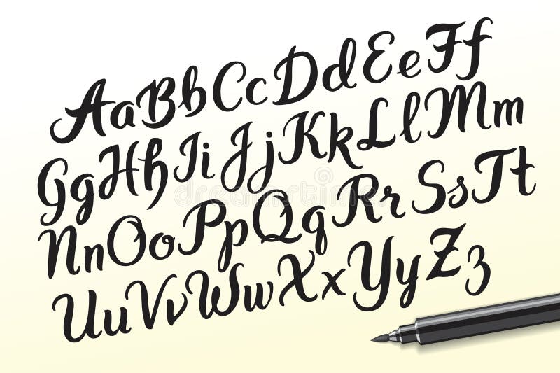 Hand Drawn Brushpen Alphabet Letters Stock Illustration - Illustration ...
