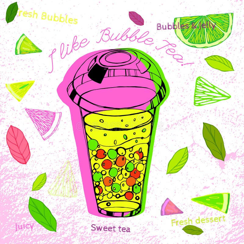 Hand drawn Bubble tea stock vector. Illustration of background - 71141322
