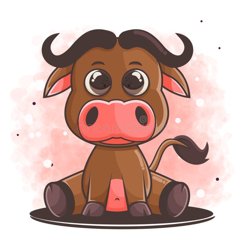 Hand Drawn Buffalo Cartoon Character Illustration Stock Vector ...
