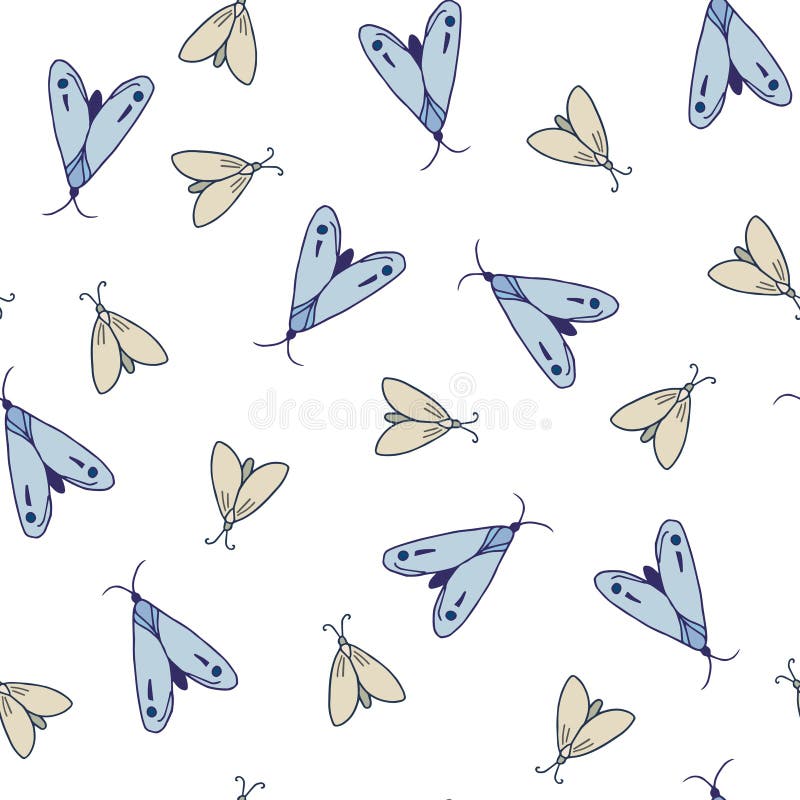 Blue and Gray Butterflies Isolated on White Background Seamless Pattern ...