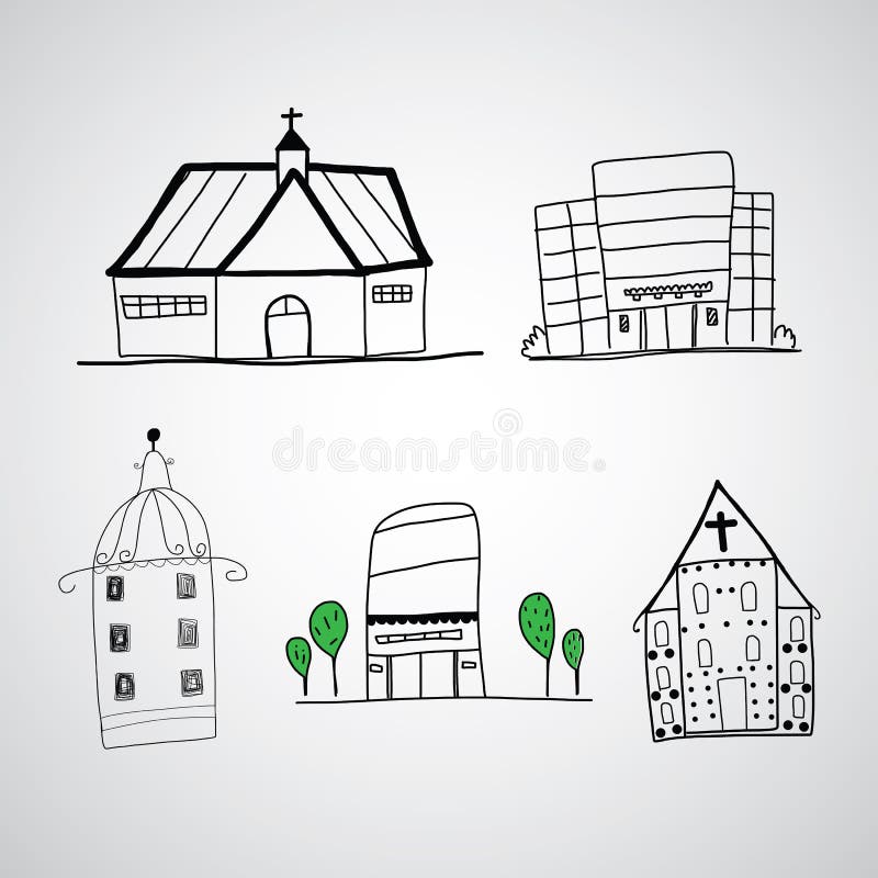 Hand drawn buildings stock vector. Illustration of line - 51174880