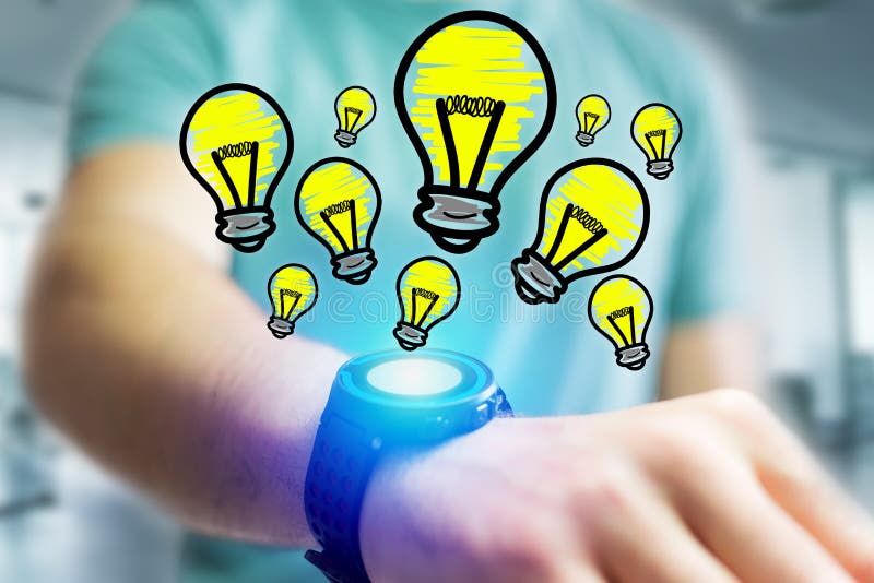 Hand Drawn Bulb Lamp Icon Going Out a Smartwatch Interface of a Stock ...