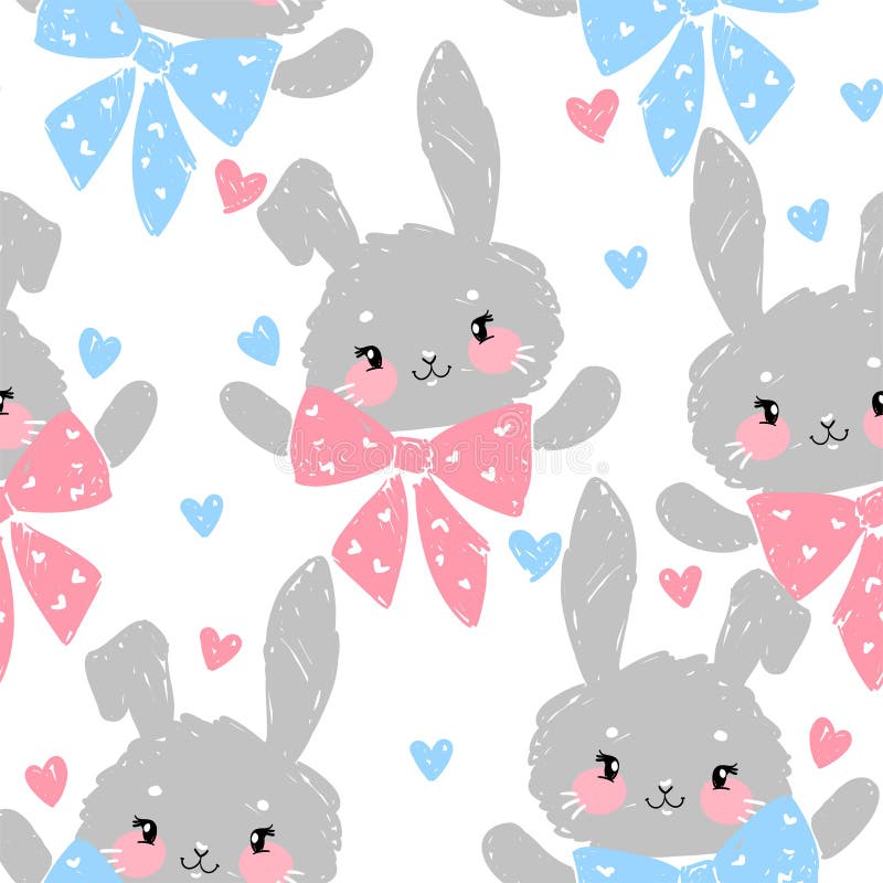 Hand Drawn Bunny Vector Seamless Pattern Textile for Kids Fashion Stock ...