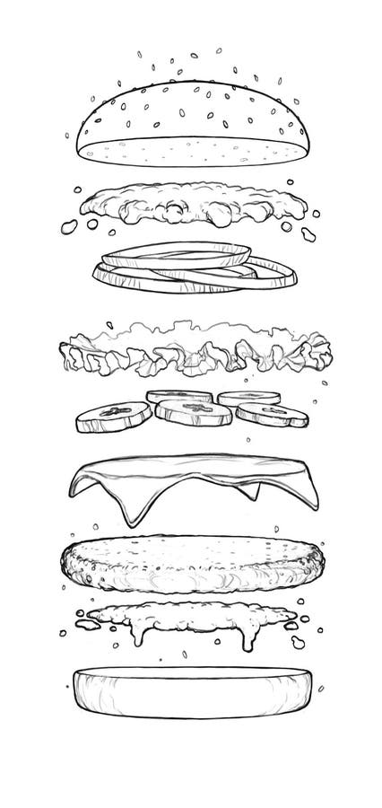 Hand Drawn Burger Recipe on a White Background. Stock Illustration ...