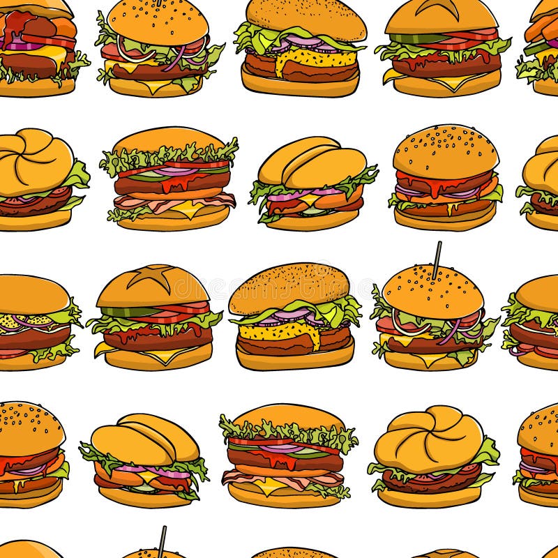 Hand drawn burgers pattern stock vector. Illustration of seamless ...