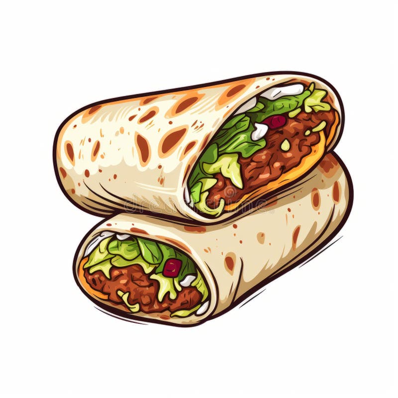 Hand Drawn Burrito - Vector Flat Illustration with Clean Shape Stock ...