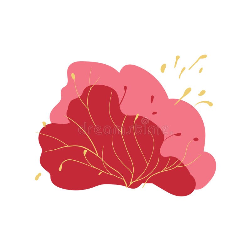 Hand Drawn Bush with Deep Red Color and Thin Yellow Branches. Simple ...