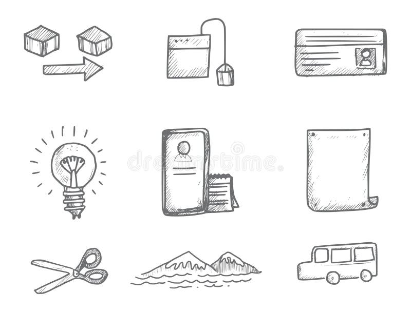 Hand Drawn Business Icons Doddle Set Sketch Design Stock Vector ...