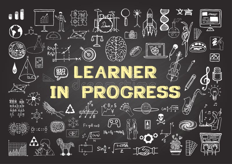 Hand Drawn Business Icons about Learning in Progress on Chalkboard ...