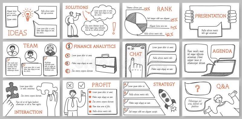 Hand Drawn Business Presentation Templates. Report Slides with Doodle ...