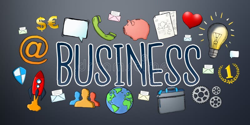 Business Text and Icons on Office Background Stock Illustration ...