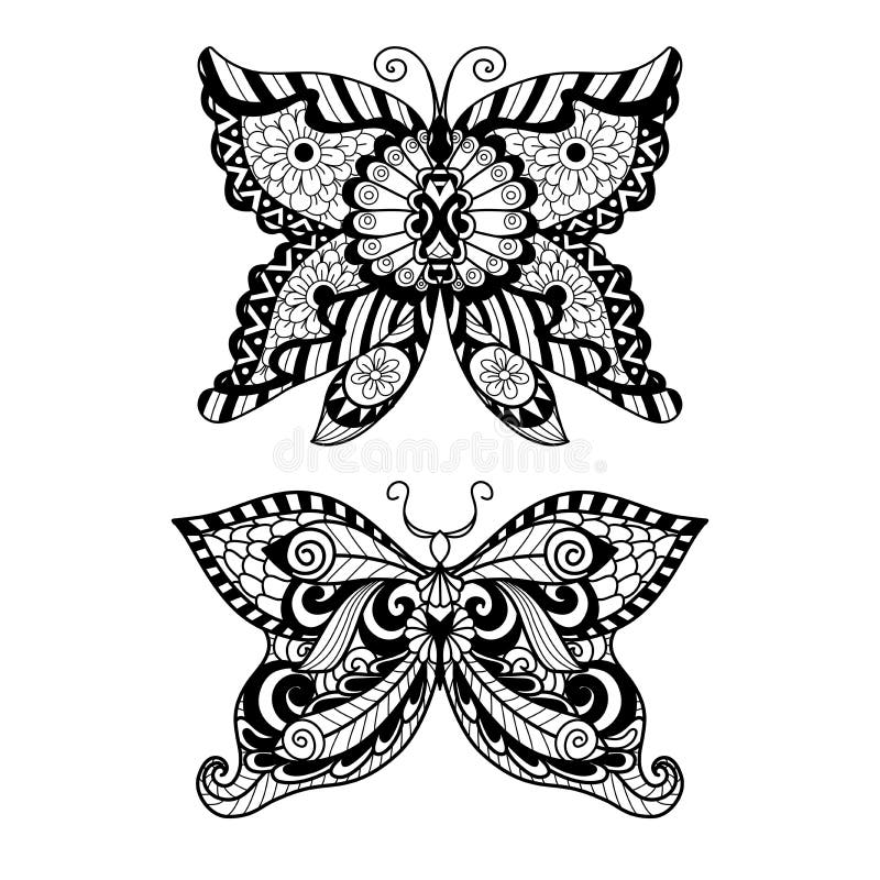 Hand Drawn Butterfly Zentangle Style For Coloring Book Shirt Design Or