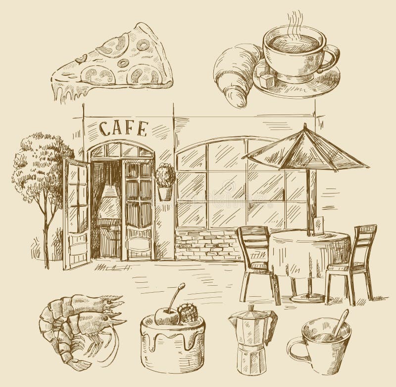 Hand drawn cafe stock vector. Illustration of exterior - 45949958