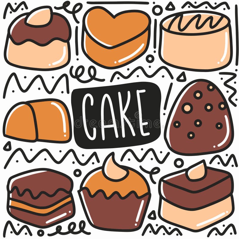 Cake Doodle Seamless Pattern with a Black and White Color Stock Vector ...