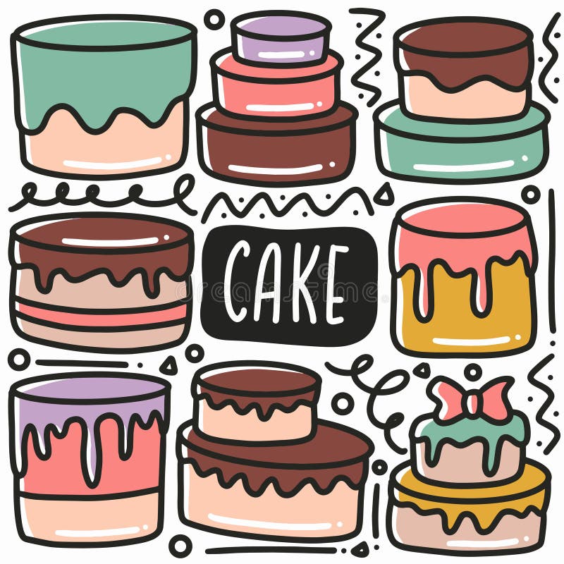Cake Doodle Seamless Pattern with a Black and White Color Stock Vector ...
