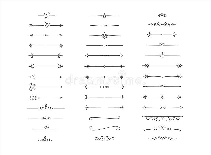 Hand Drawn Calligraphic Design Elements Dividers and Arrows. Set of ...