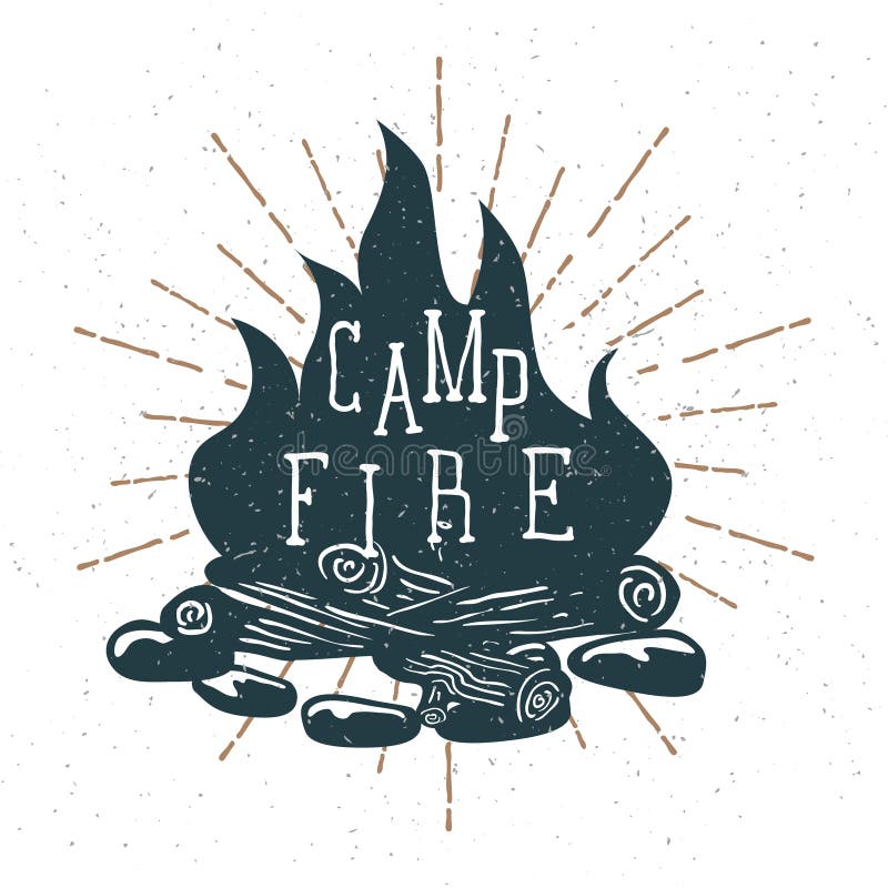 Hand Drawn Campfire with Vintage Sunburst. Vector Stock Vector ...