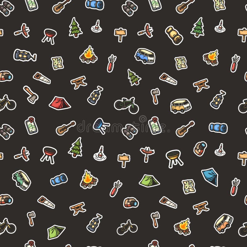Hand Drawn Camping Seamless Pattern. Stock Vector - Illustration of ... Hand Drawn Camping Seamless Pattern. Stock Vector - Illustration of ...