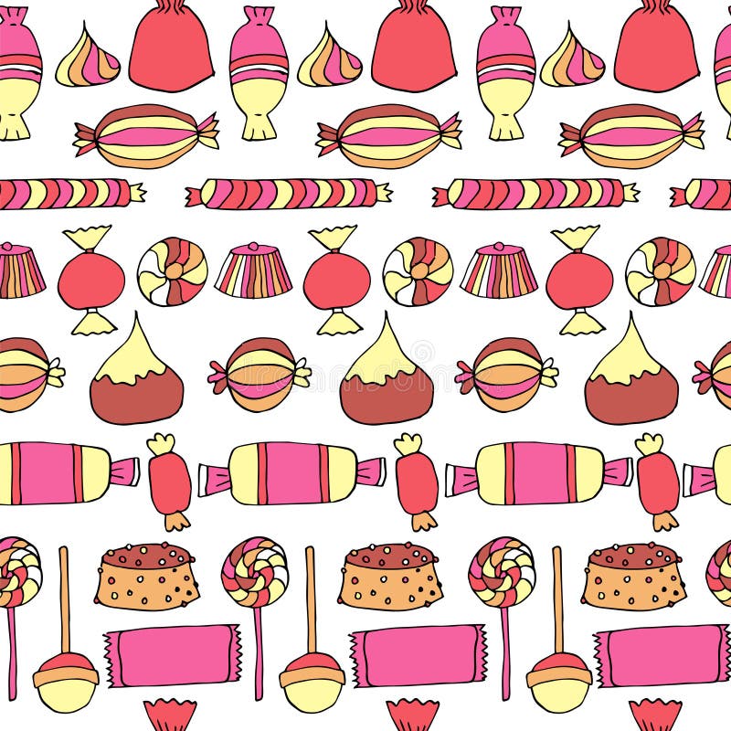 Hand Drawn Candy Seamless Pattern Stock Vector - Illustration of ...