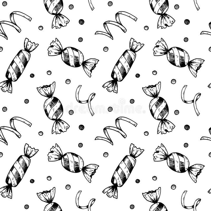 Hand Drawn Candy Seamless Pattern. Vector Illustration In Sketch Style ... Hand Drawn Candy Seamless Pattern. Vector Illustration In Sketch Style ...
