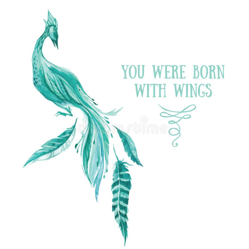 Hand-drawn Card with Mystic Mint Bird Stock Vector - Illustration of ...