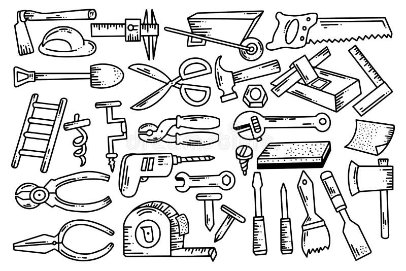 Hand Drawn Carpentry Tools Collection Stock Vector - Illustration of ...