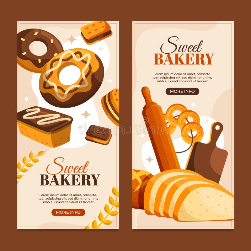 Hand Drawn Cartoon Bakery Banner Set Stock Illustration - Illustration ...