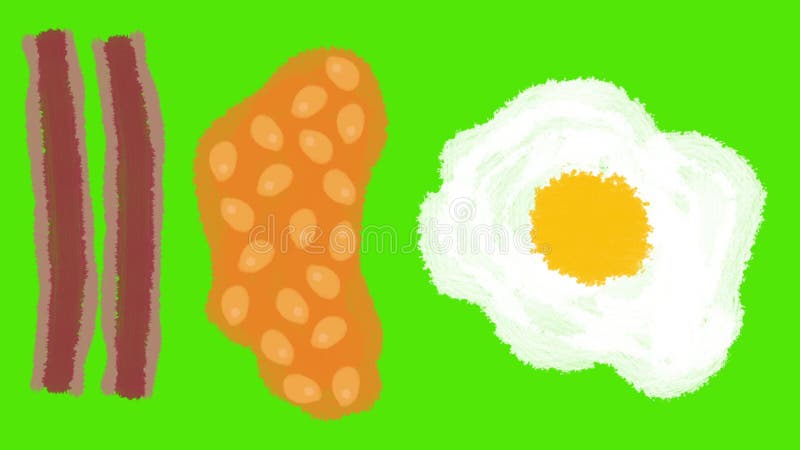 Hand Drawn Cartoon Breakfast of Fried Egg Bacon and Beans on a Green ...