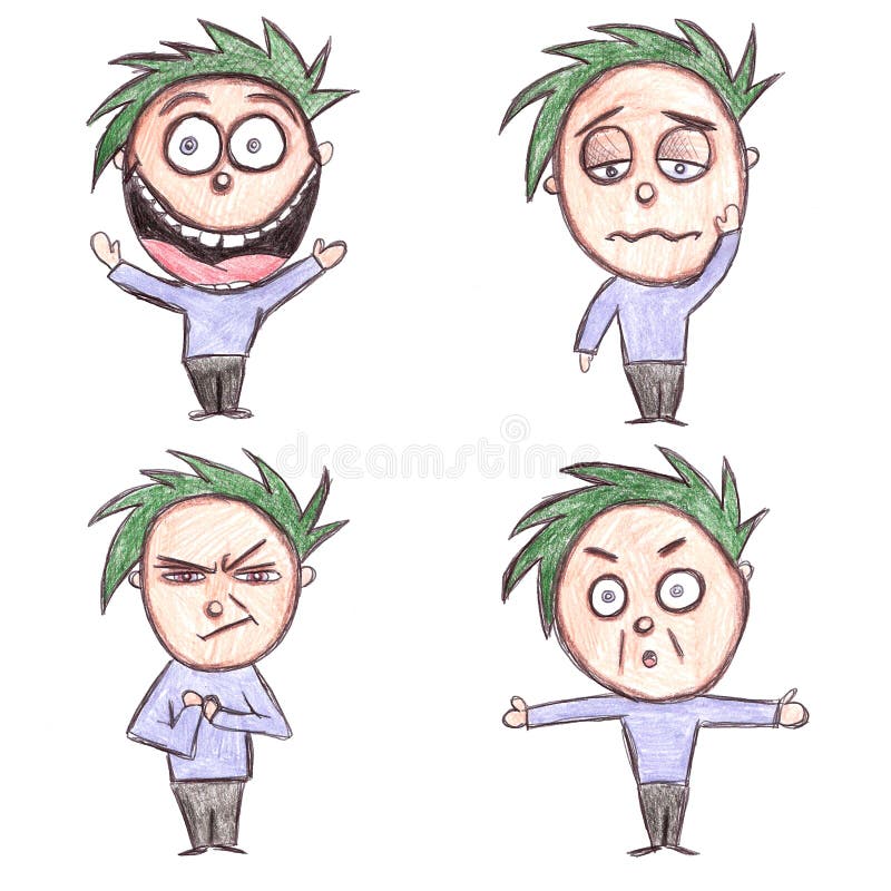 Hand Drawn Cartoon Character with Mixed Emotions Stock Illustration ...