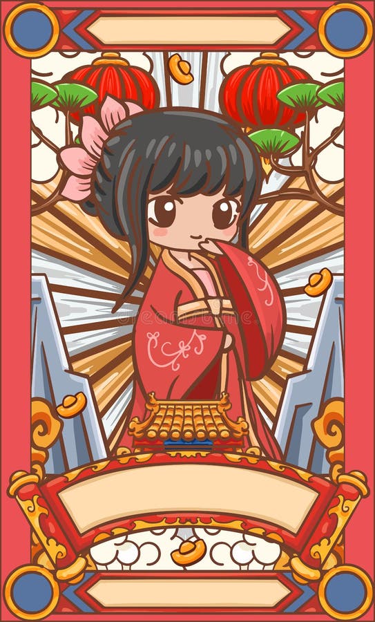 Hand Drawn Cartoon Chinese Elements Classical Girl Illustration Design ...