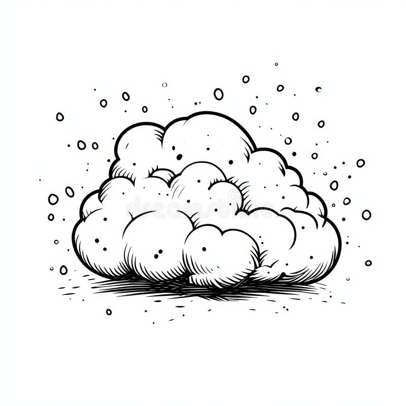 Hand-Drawn Cartoon Cloud with Dust and Particles in Black and White ...