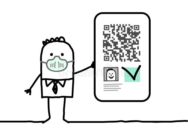 Cartoon Man with Mask, Showing a Valid QR Code Stock Vector ...