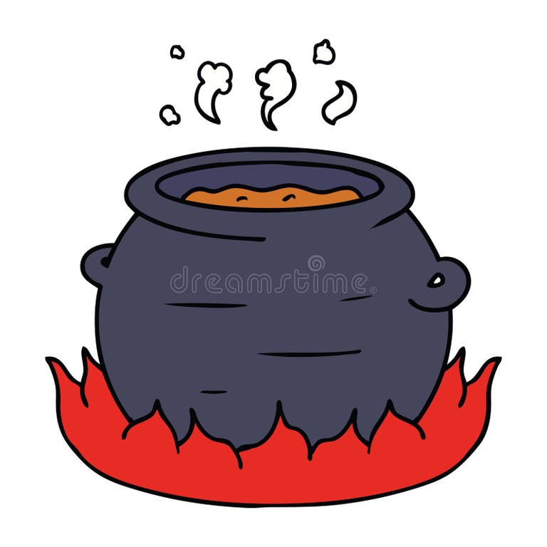 Cartoon Stew Pot Cauldron Food Outdoor Cooking Free Hand Drawn Doodle ...