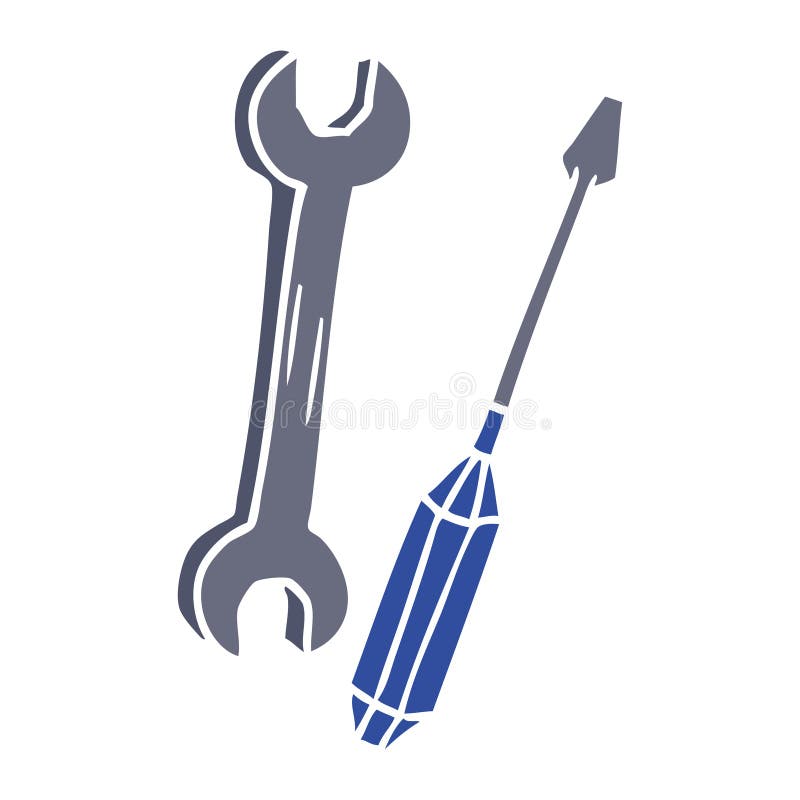 Hand Drawn Cartoon Doodle of a Spanner and a Screwdriver Stock Vector ...