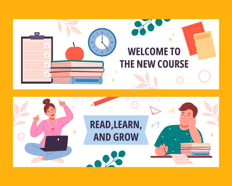 Hand Drawn Cartoon Exam Banner Set Stock Illustration - Illustration of ...