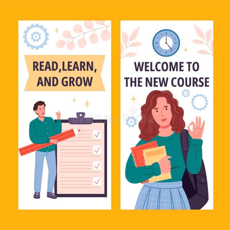 Hand Drawn Cartoon Exam Banner Set Stock Illustration - Illustration of ...